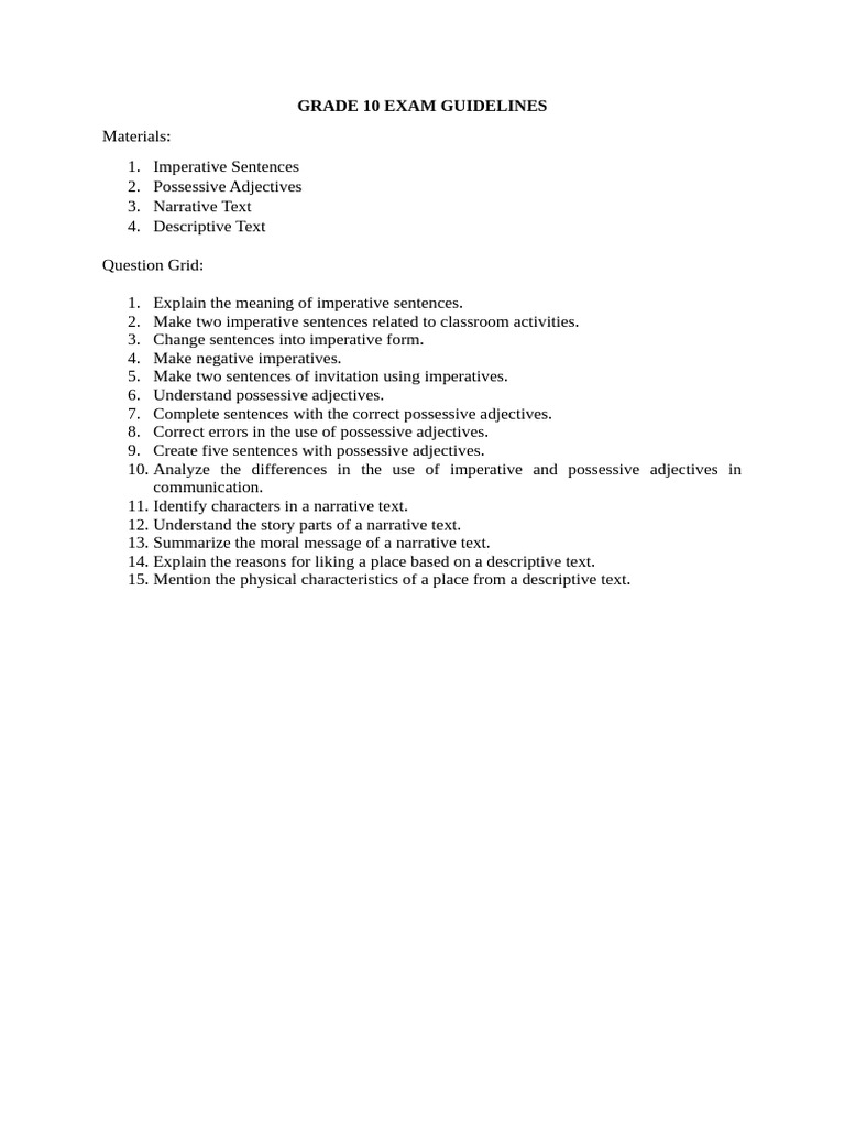 Grade 10 Exam Guidelines Overview | PDF