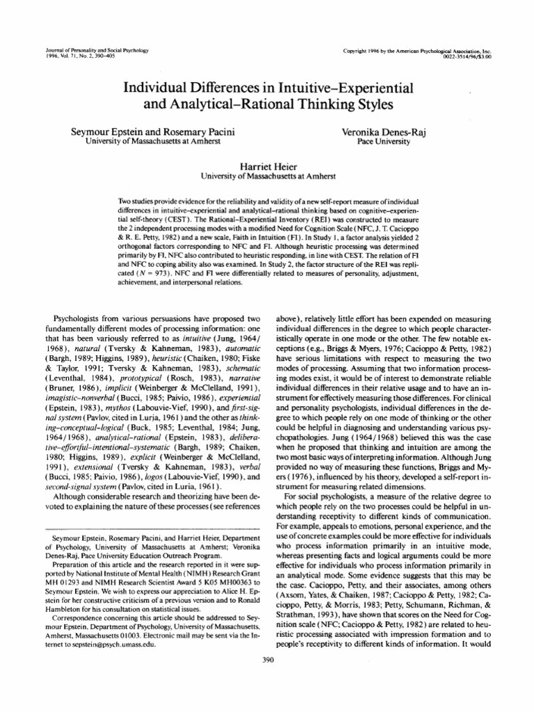 Intuitive vs. Analytical Thinking Styles | PDF | Heuristic | Thought