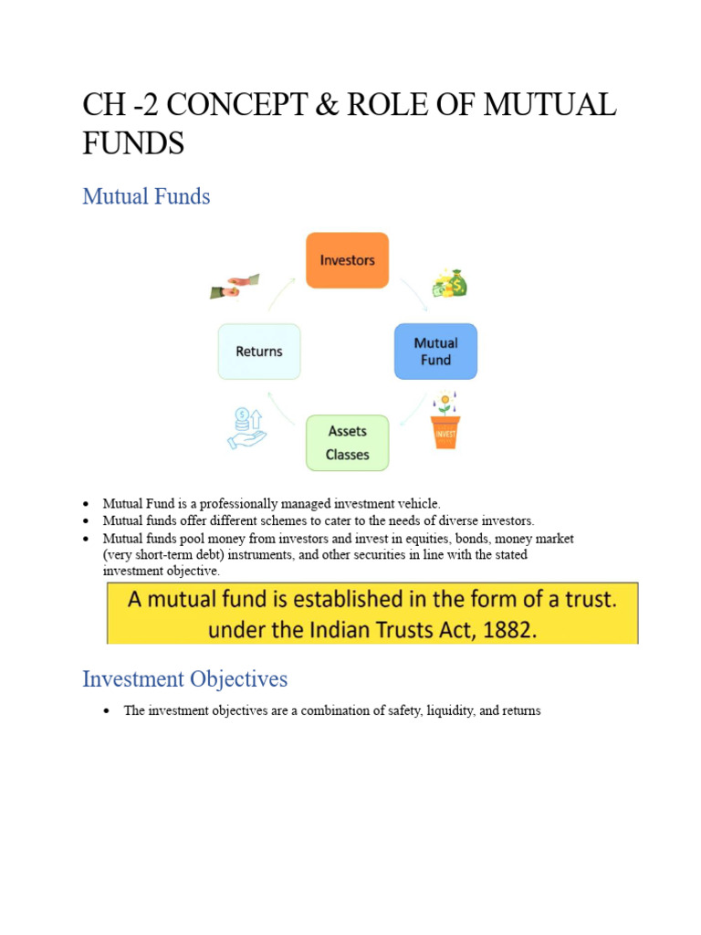 CH - 2 Concept & Role of Mutual Funds | PDF