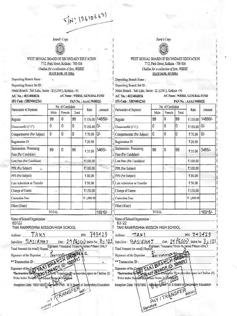 MP Form Fees SBI Challan 2025 | PDF