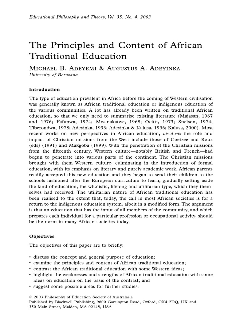 African Traditional Education Principles | PDF | Philosophy Of ...