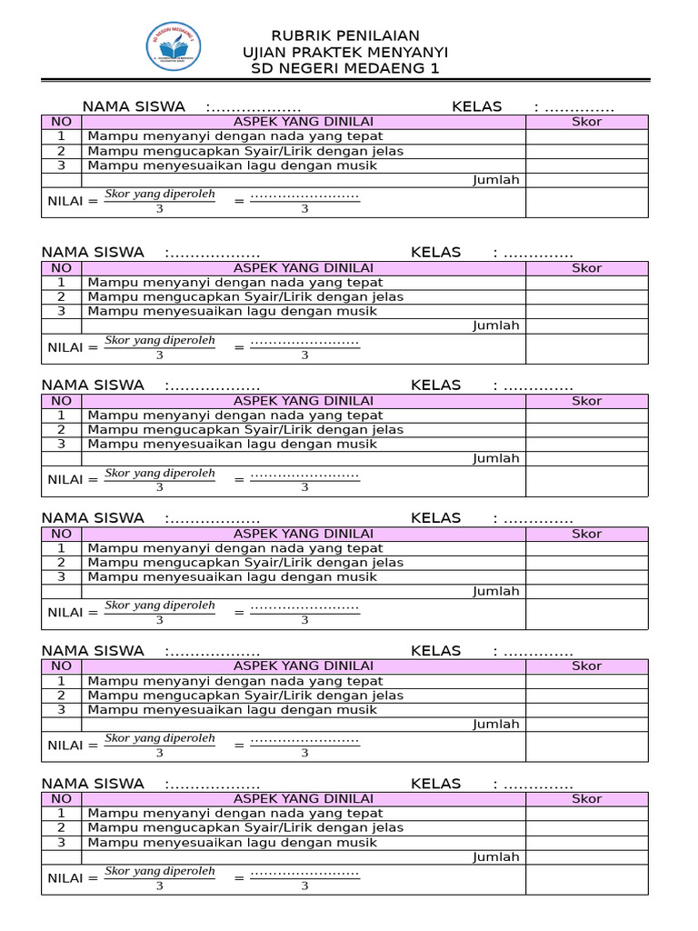 RUBRIK PENILAIAN | PDF