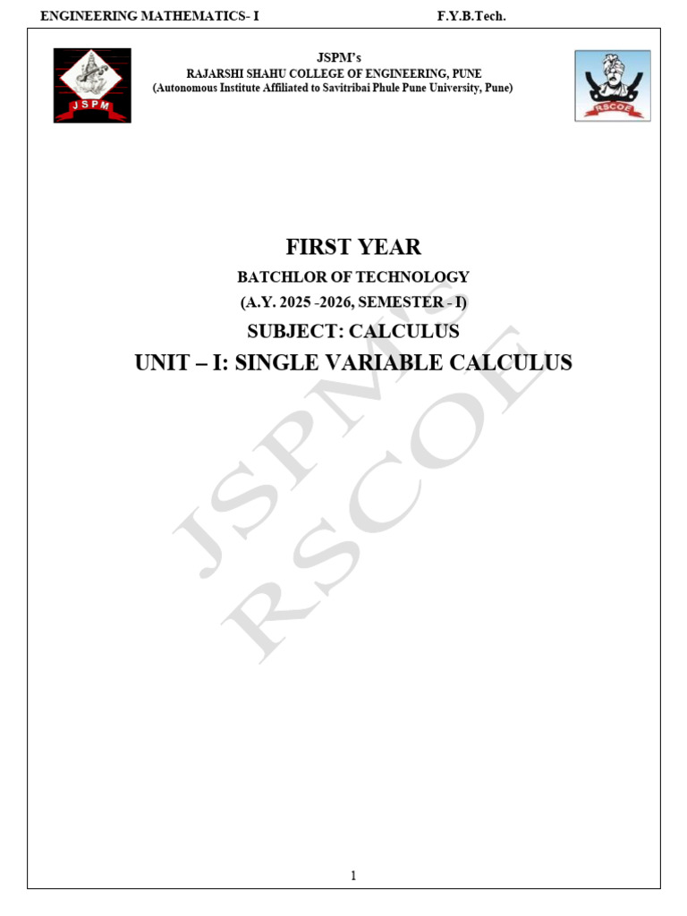 Unit 1 Single Variable Calculus | PDF | Function (Mathematics) | Numbers