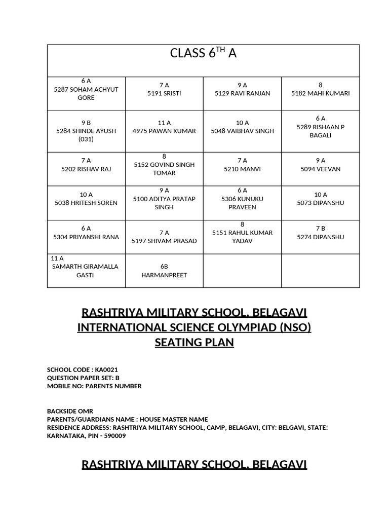 NSO Seating Plan for Classes 6-10 | PDF