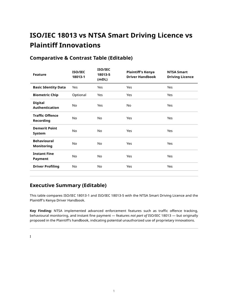 Iso Ntsa Comparison Table | PDF