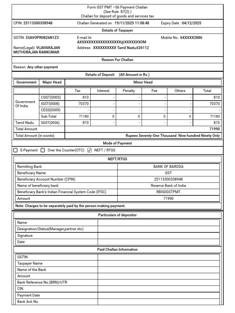 GST-CHALLAN (37) | PDF | Cheque | Personal Finance