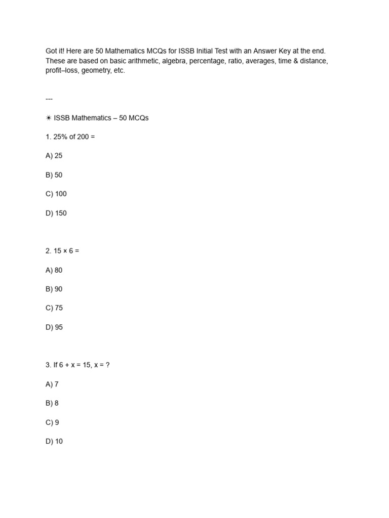 50 maths mcqs for issb | PDF | Mathematics | Number Theory
