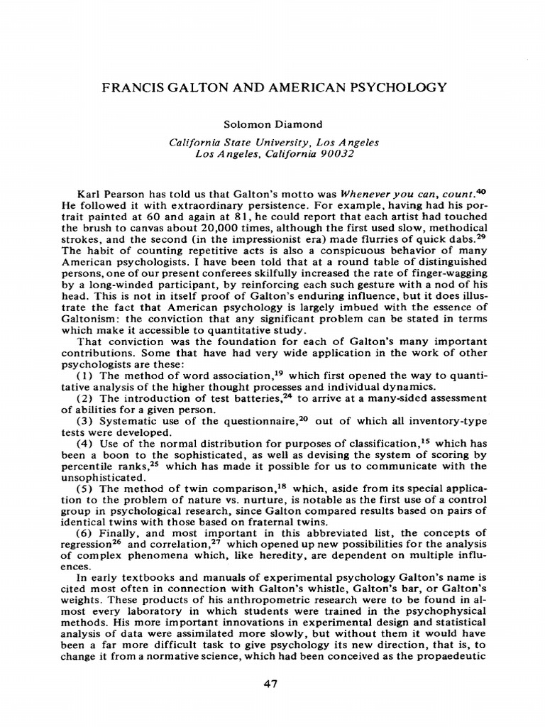 FRANCIS GALTON AND AMERICAN PSYCHOLOGY | PDF | Psychology | Francis Galton
