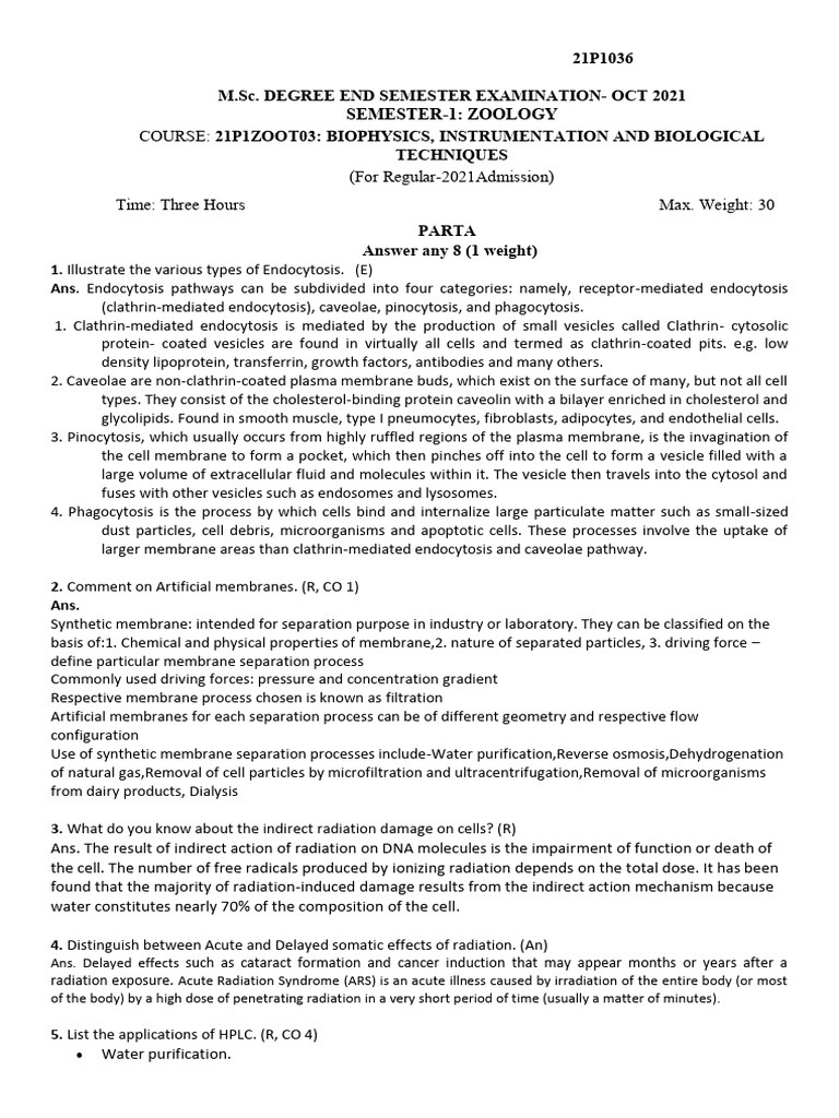 21P1036 Biophysics 2022 Answer Key | PDF | Spectroscopy | Emission Spectrum