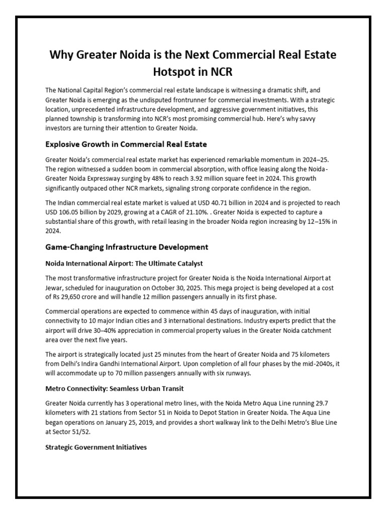 Why Greater Noida is NCR's Next Commercial Real Estate Hotspot | PDF | Economies