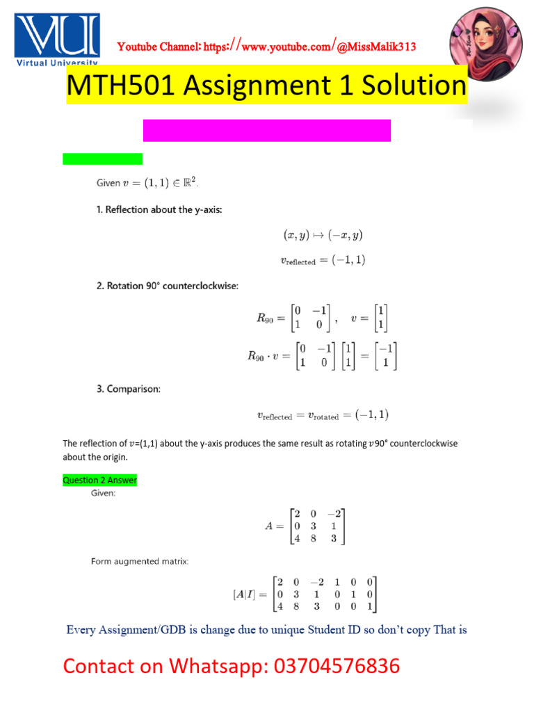 MTH501 Assignment 1 Solution by MR Wasif Khan | PDF