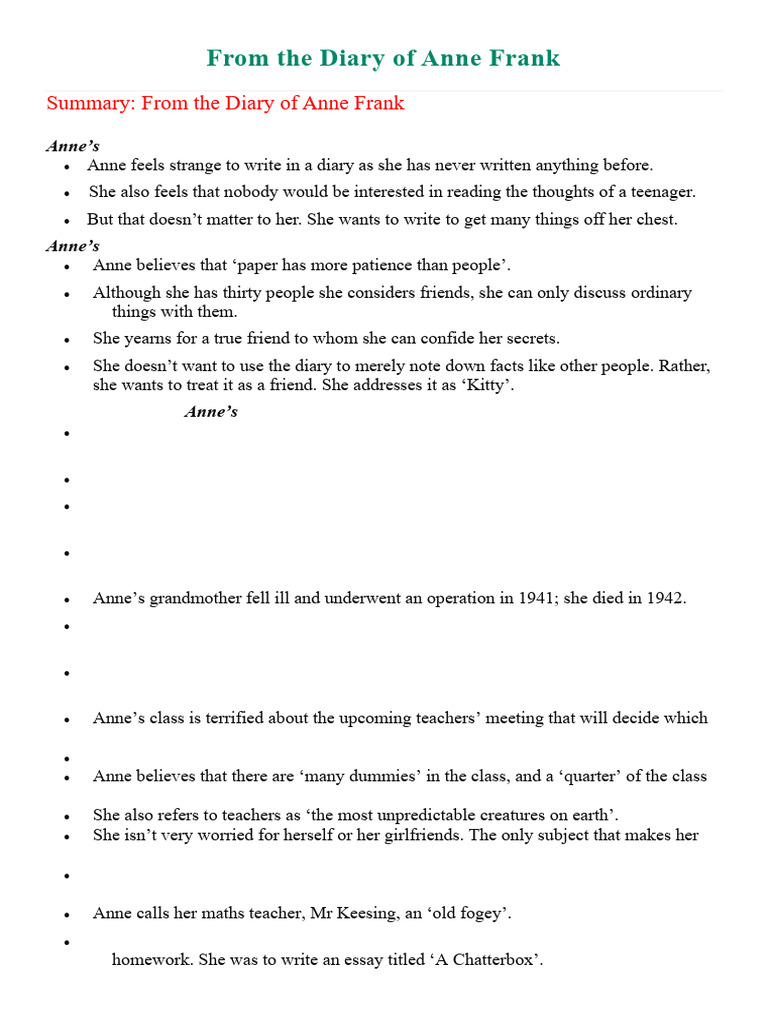 Insights from Anne Frank's Diary | PDF
