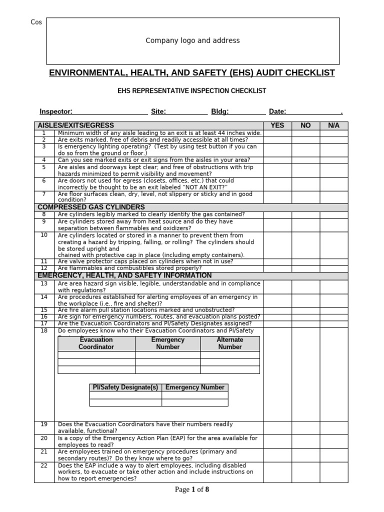 EHS Audit Checklist | PDF | Personal Protective Equipment | Waste