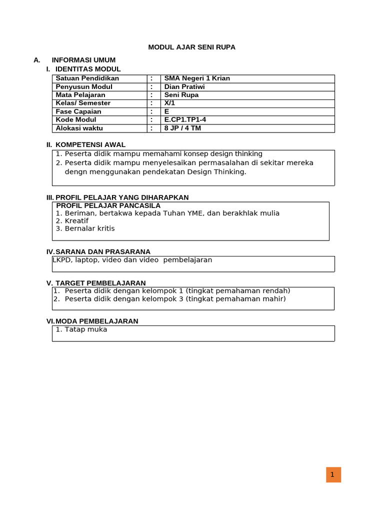dian modul seni design thinking | PDF