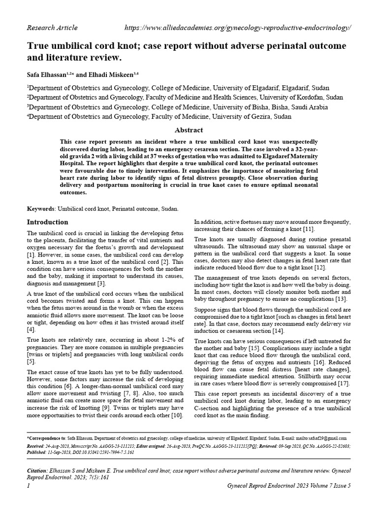 True Umbilical Cord Knot Case Report | PDF | Childbirth | Fetus