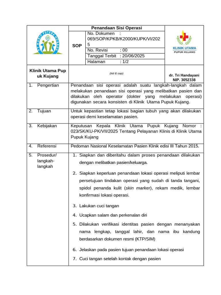 Sop Penandaan Sisi Operasi | PDF