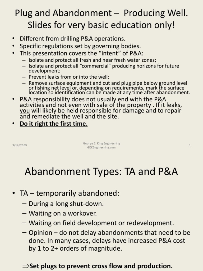 Plug-And Abandonment Basics | PDF | Casing (Borehole) | Civil Engineering