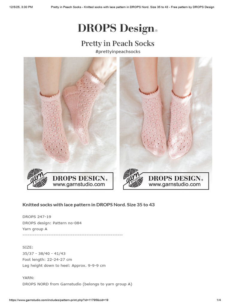 Pretty in Peach Socks - Knitted Socks With Lace Pattern in DROPS Nord ...