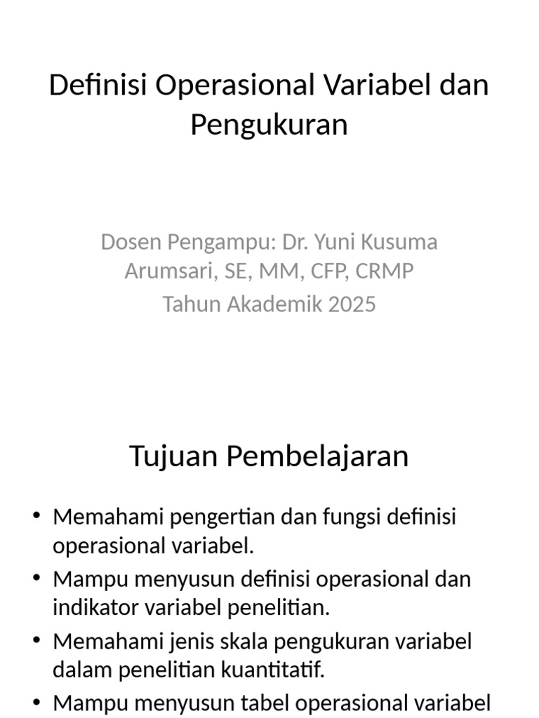 Definisi Operasional Variabel Penelitian | PDF