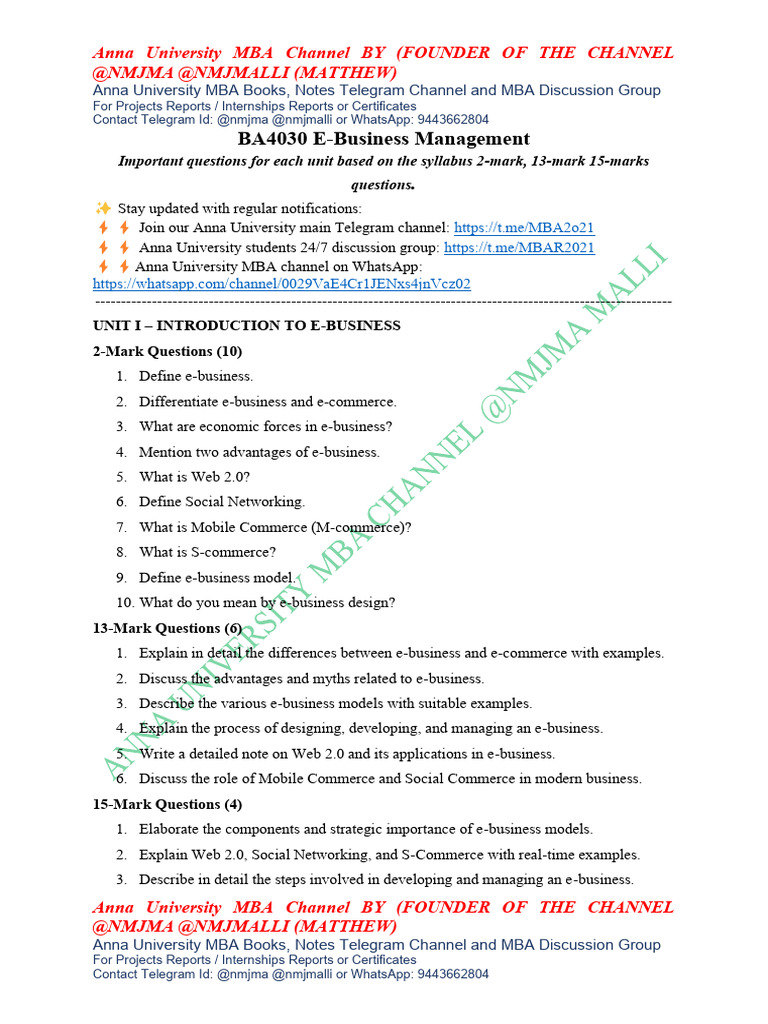 BA4030 E-Business Management Unitwise Important Questions | PDF ...