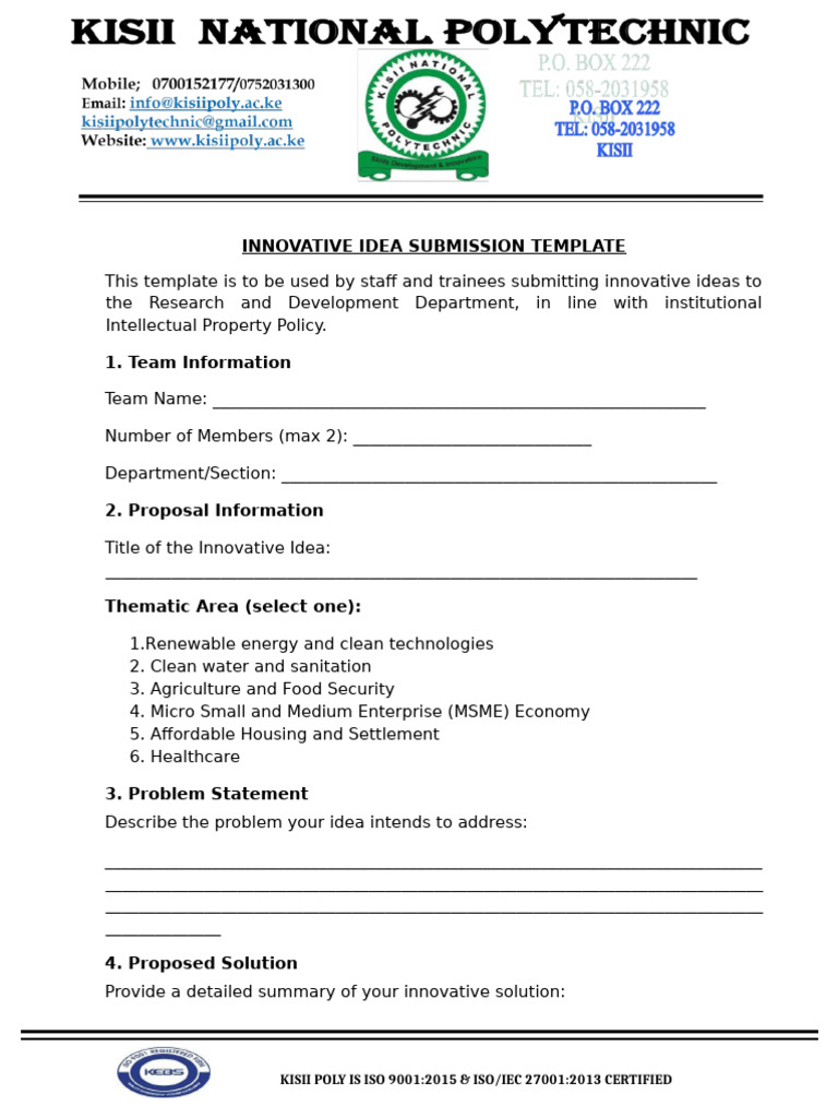 Innovative Idea Submission Template | PDF