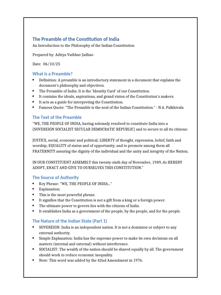 Understanding India's Constitution Preamble | PDF | Government ...