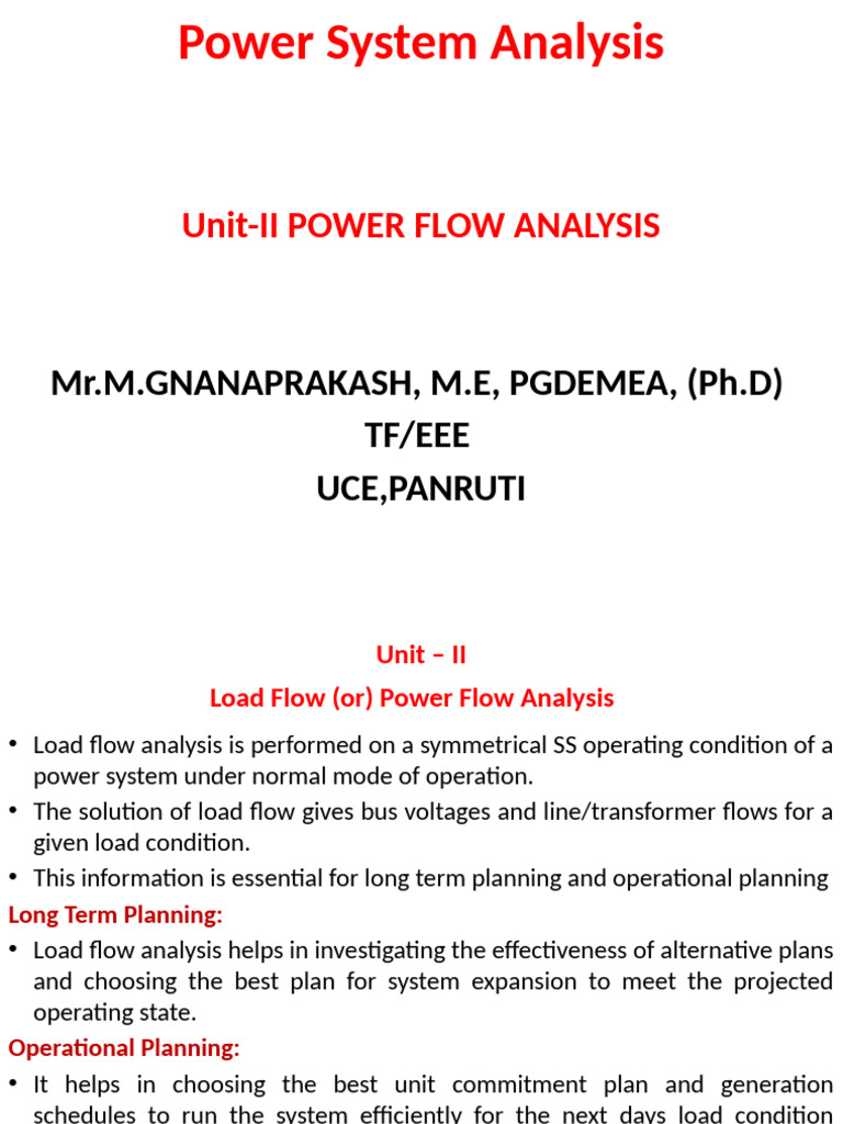 Unit II Power System Analysis | PDF | Electrical Engineering | Applied Mathematics