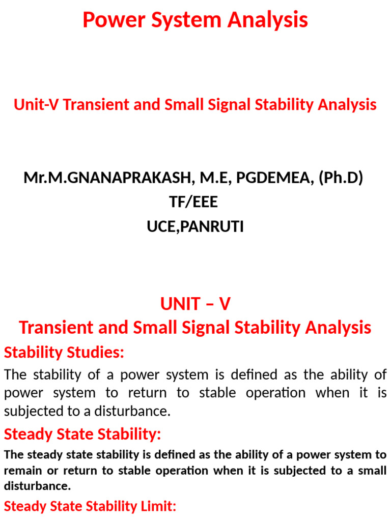 Power System Transient Stability Analysis | PDF | Steady State ...