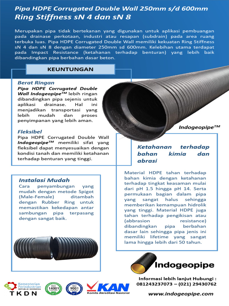 Pipa HDPE Corrugated 250-600mm untuk Drainase | PDF