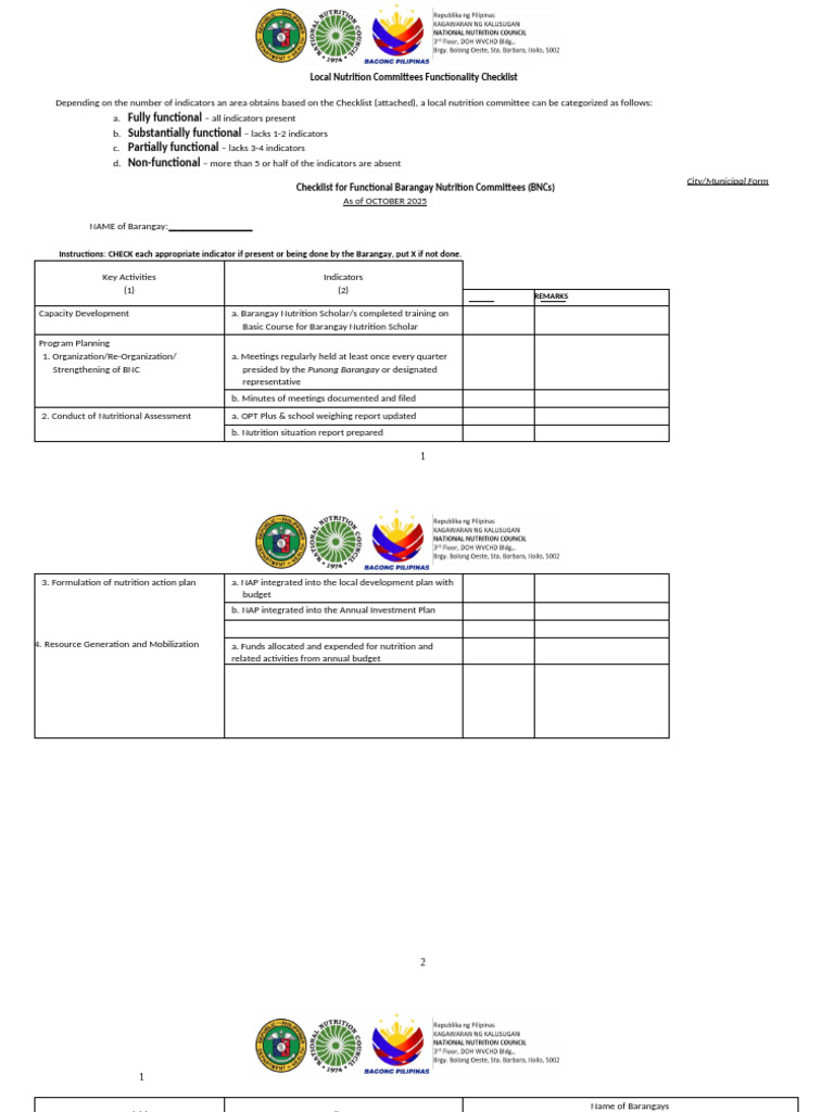 Local Nutrition Committee Checklist | PDF