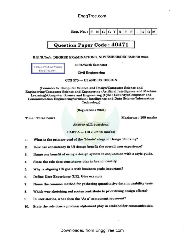 CCS370 UI and UX Design Nov Dec 2024 Question Paper Download | PDF