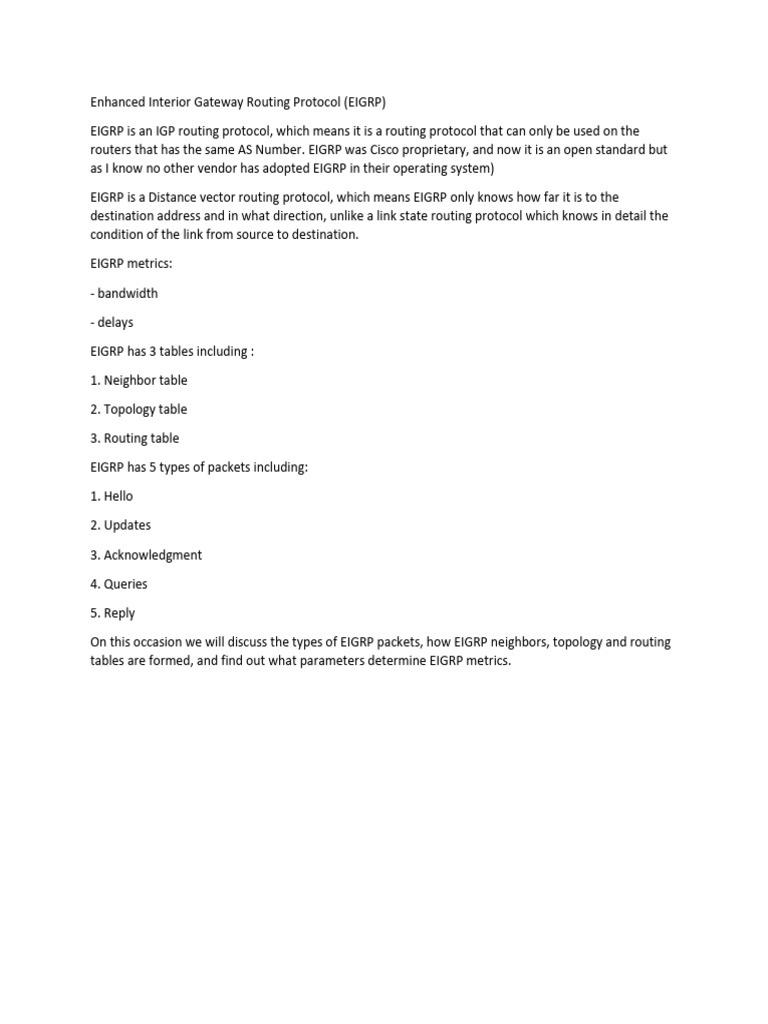 EIGRP: Overview and Packet Types Explained | PDF | Telecommunications ...