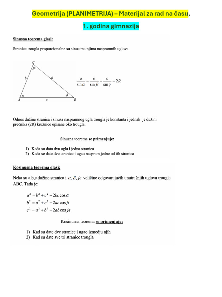 Geometrija Planimetrija I Godina | PDF