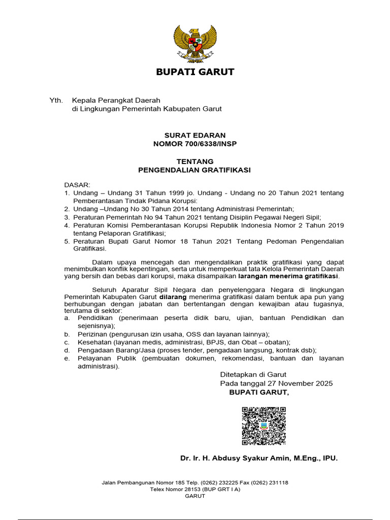 Surat Edaran_Bupati pengendalian gratifikasi | PDF