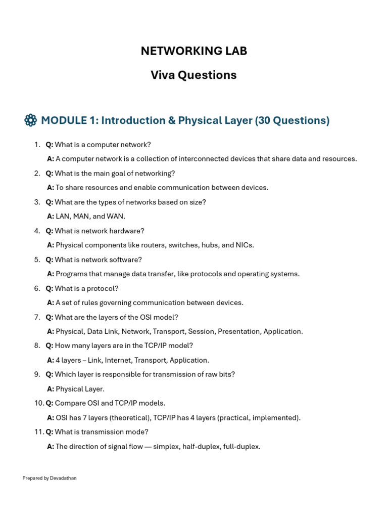 CN VIva Questions | PDF | Transmission Control Protocol | Computer Network