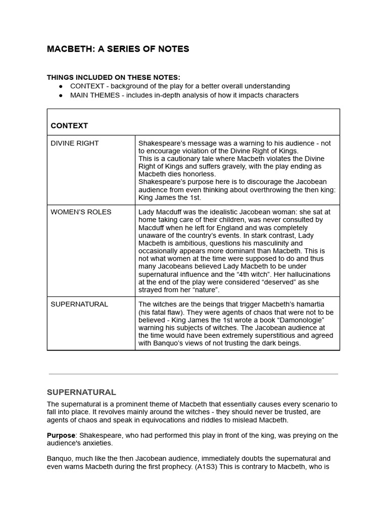 Macbeth Close Reading Notes | PDF | Macbeth | Masculinity