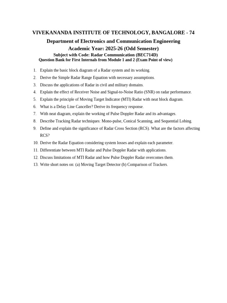RC - Question Bank Internals 1 | PDF