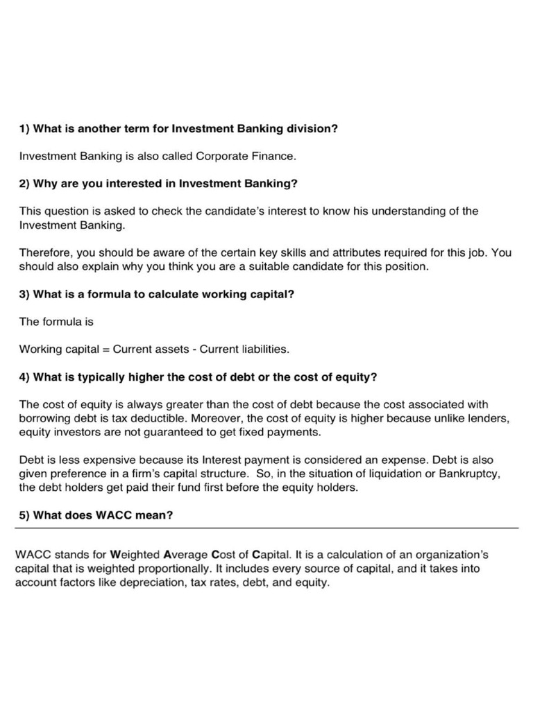 Investment Banking 2024 Important Questions | PDF