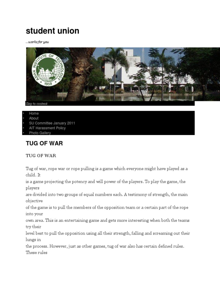 Rules and Techniques for the Game of Tug of War | PDF | Rope | Sports