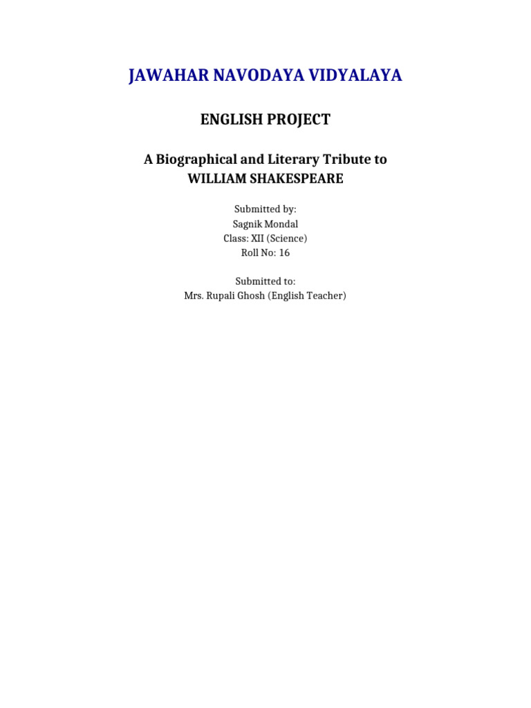 Shakespeare English Project Advanced | PDF | William Shakespeare