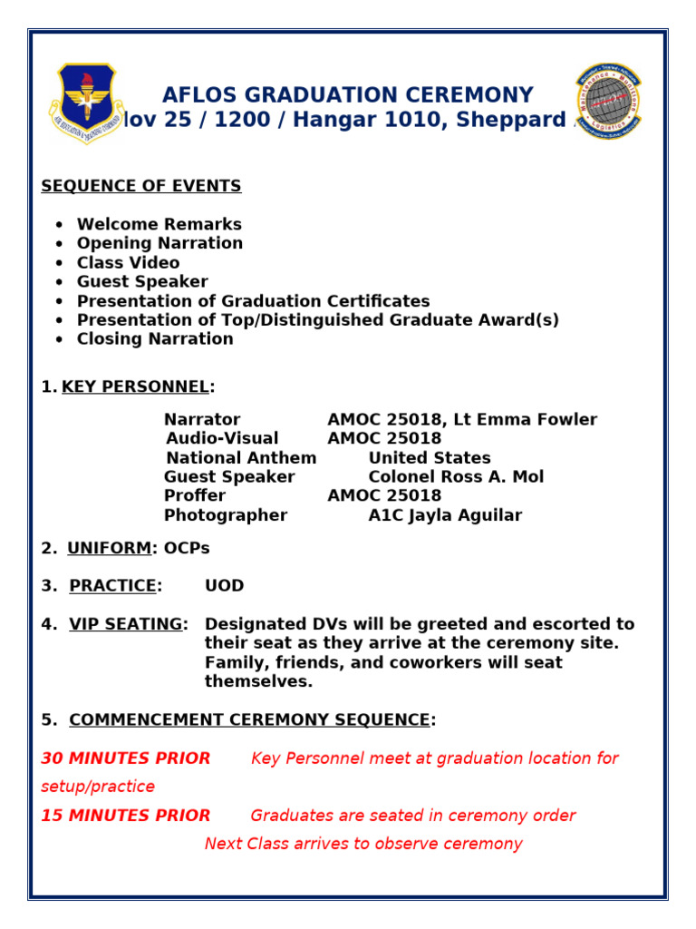 AFLOS Graduation Ceremony Details | PDF | Commander