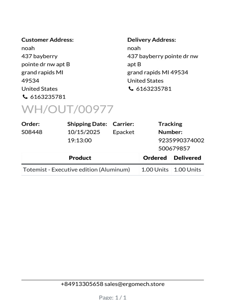 Delivery Slip - Noah - WH - OUT - 00977 | PDF