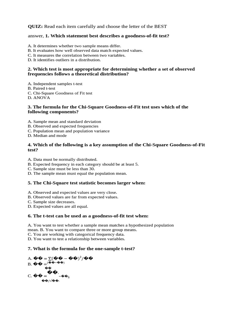 Chi-Square Goodness-of-Fit Quiz | PDF | Student's T Test | Chi Squared Test