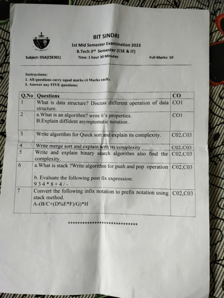 Mid Sem 1 Ques (3rd) | PDF
