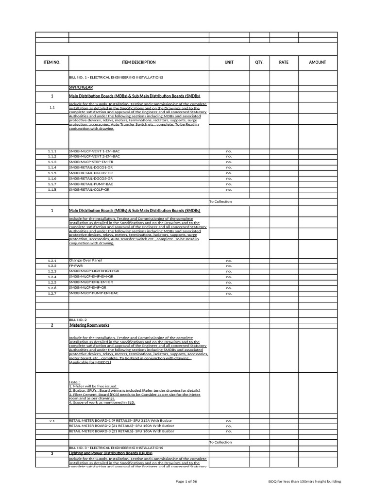 CH - Electrical BOQ (1) | PDF | Electrical Wiring | Electrical Engineering