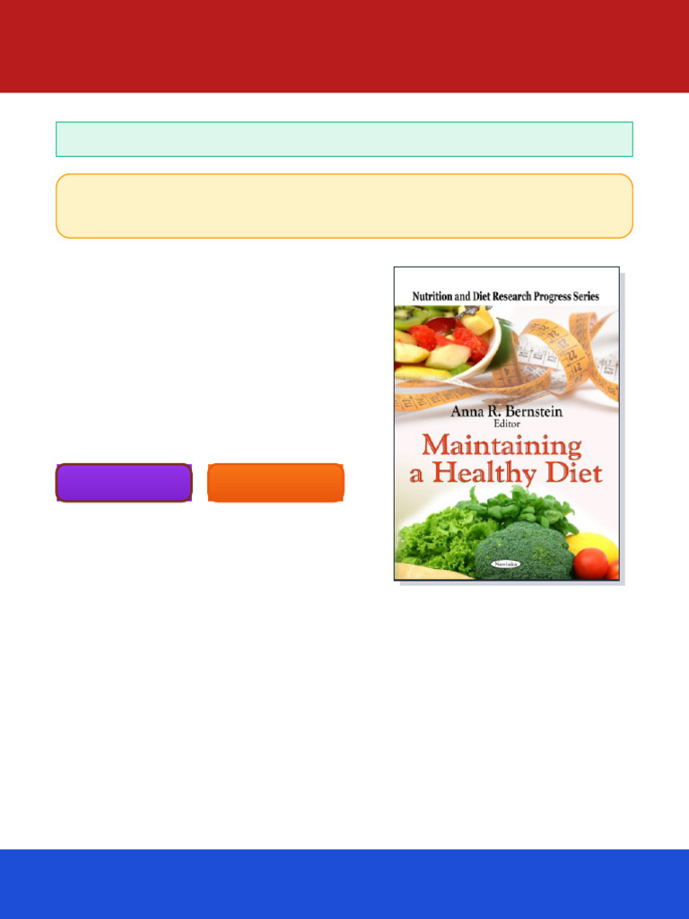 Maintaining A Healthy Diet Nutrition and Diet Research Progress 1st ...