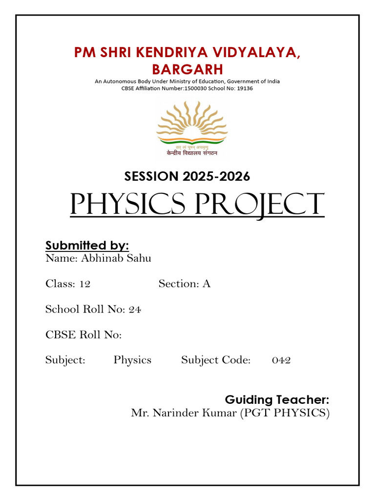 Physics Project Front Page Abhinab | PDF