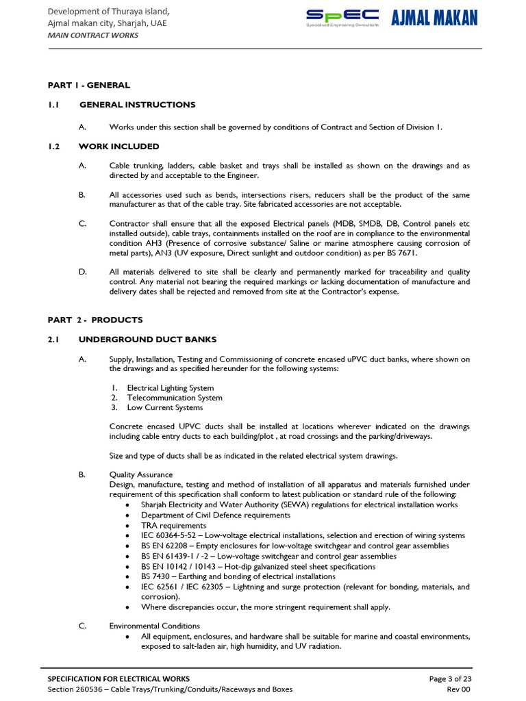 Electrical Works Specification for Ajmal Makan | PDF | Electrical ...