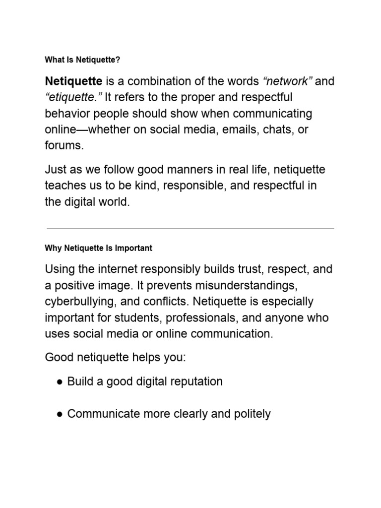 Understanding Netiquette Online | PDF | Etiquette | Human Communication