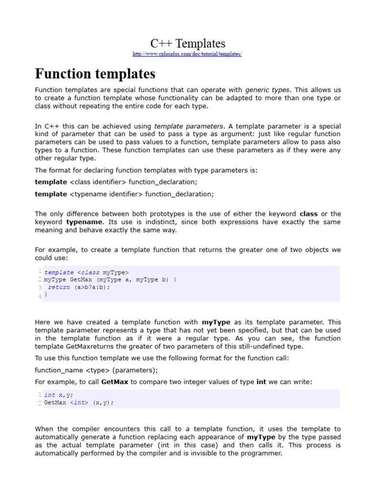Template | PDF | Parameter (Computer Programming) | Class (Computer ...